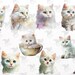 Watercolor White Cats Clipart Cute Cats and Kittens PNG Format Instant ...
