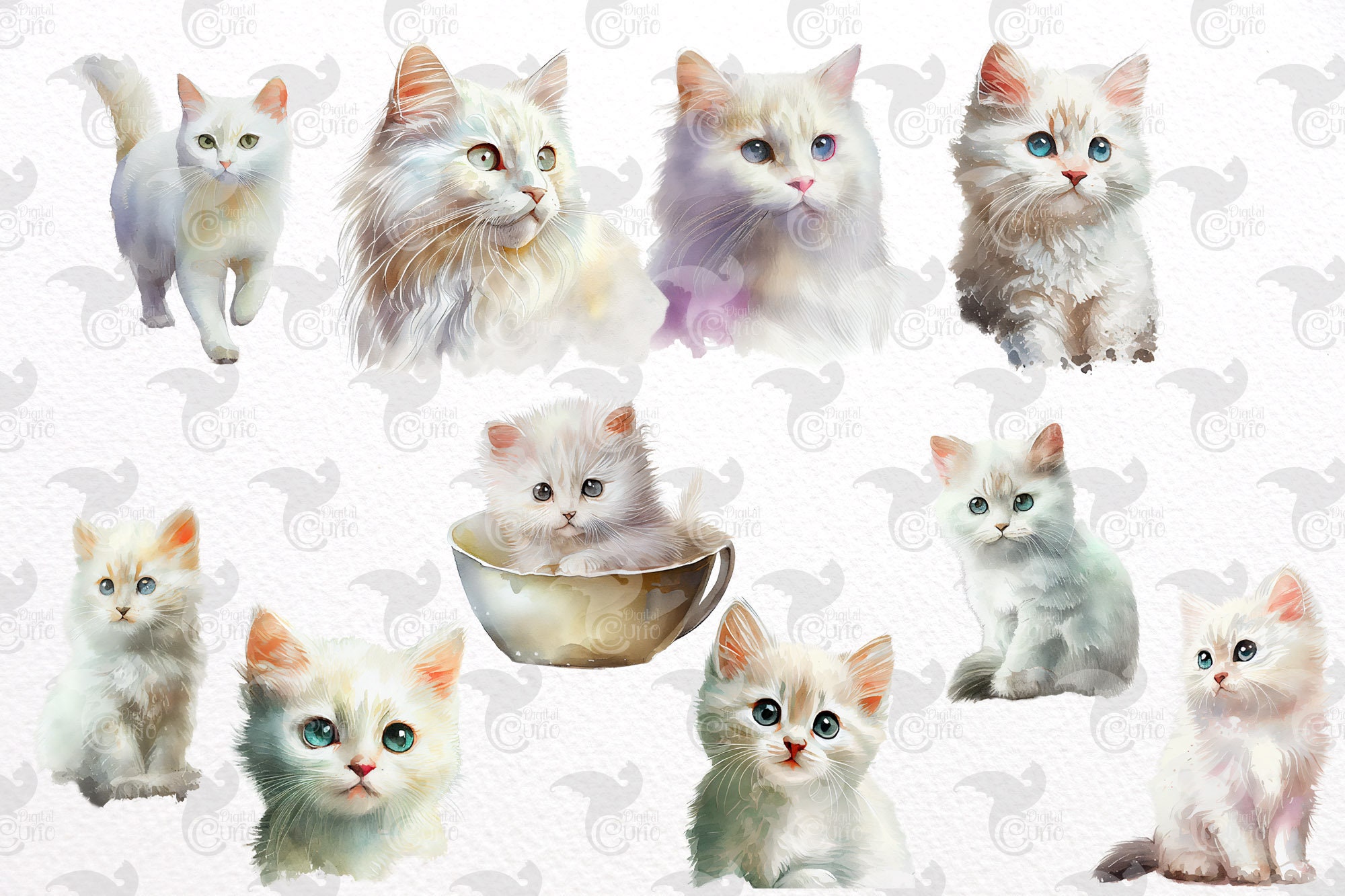 Watercolor White Cats Clipart Cute Cats and Kittens PNG - Etsy UK