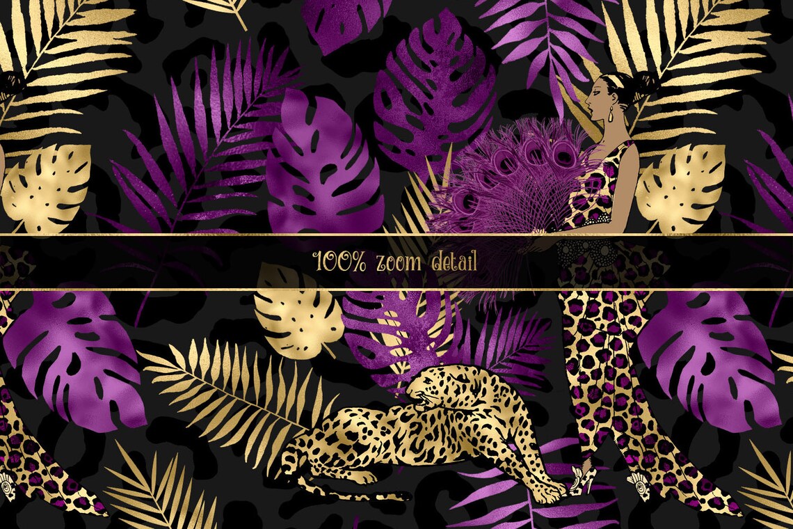Purple and Gold Leopard Digital Paper, Seamless Animal Print (digital ...
