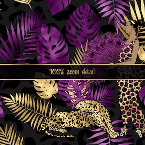 Purple and Gold Leopard Digital Paper, Seamless Leopard Spot Patterns ...
