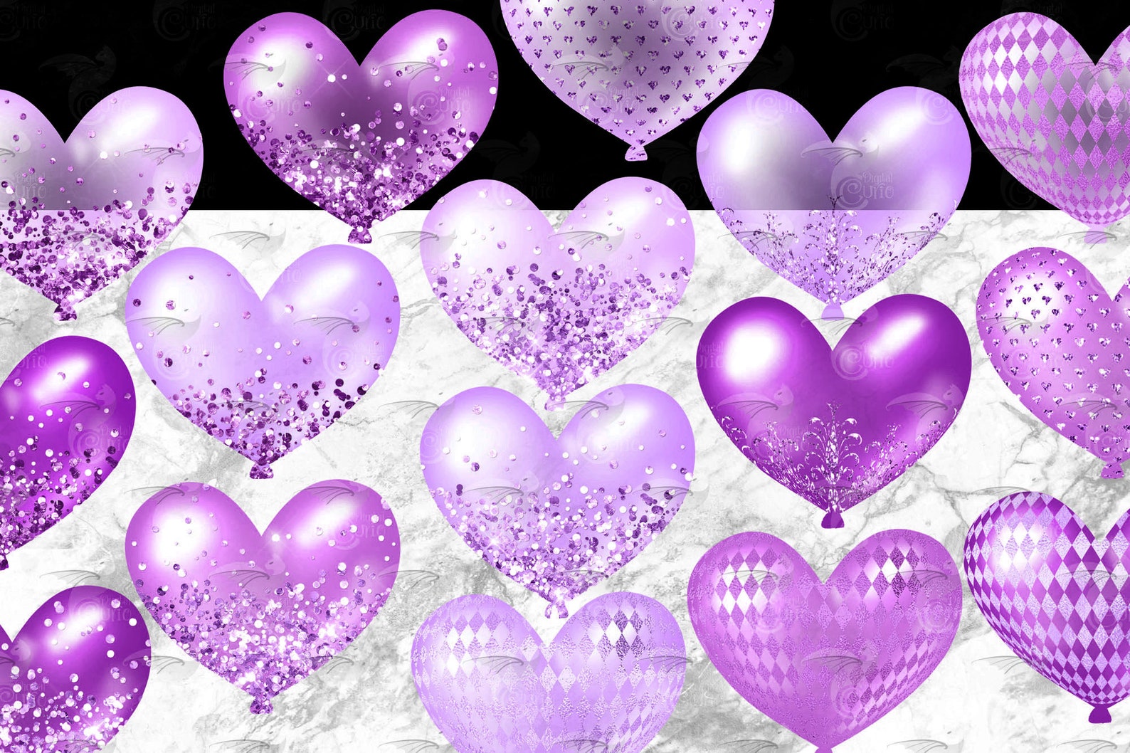 Purple Heart Balloons Clipart Digital Clip Art Graphics for - Etsy