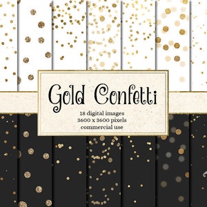 Gold Confetti Digital Paper, Gold Foil Polka Dots, Christmas and New ...