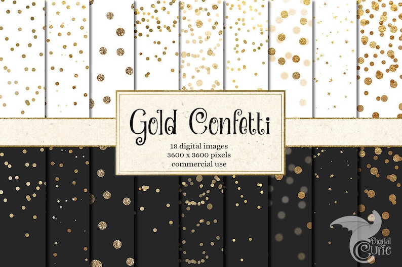 Gold Confetti Digital Paper, Gold Foil Polka Dots, Christmas and New ...