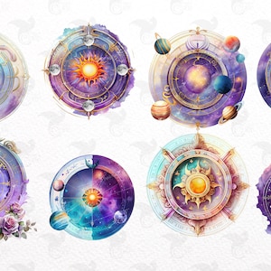 Watercolor Time Wheels Clipart - Fantasy Magic Celestial Watercolor PNG ...