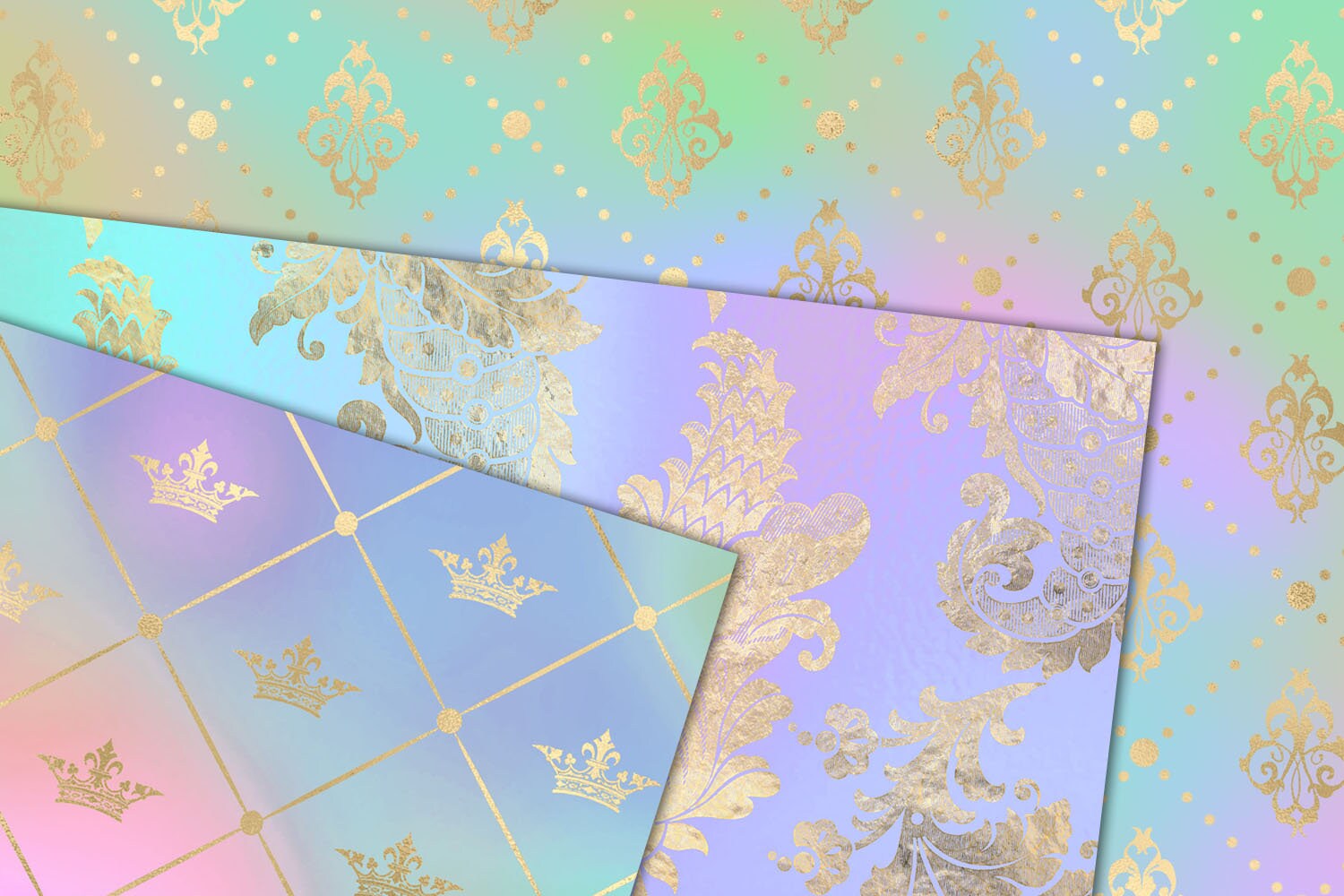 Rainbow Gold Princess Digital Paper, Scrapbook Patterns (digital ...