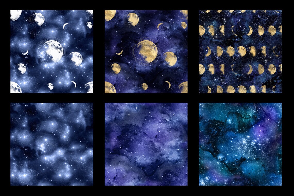 Galaxy Moon Digital Paper – Seamless Watercolor Textures (digital ...