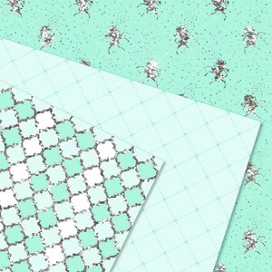 Aqua and Silver Glitter Digital Paper, Seamless Pastel Mint Green Baby ...