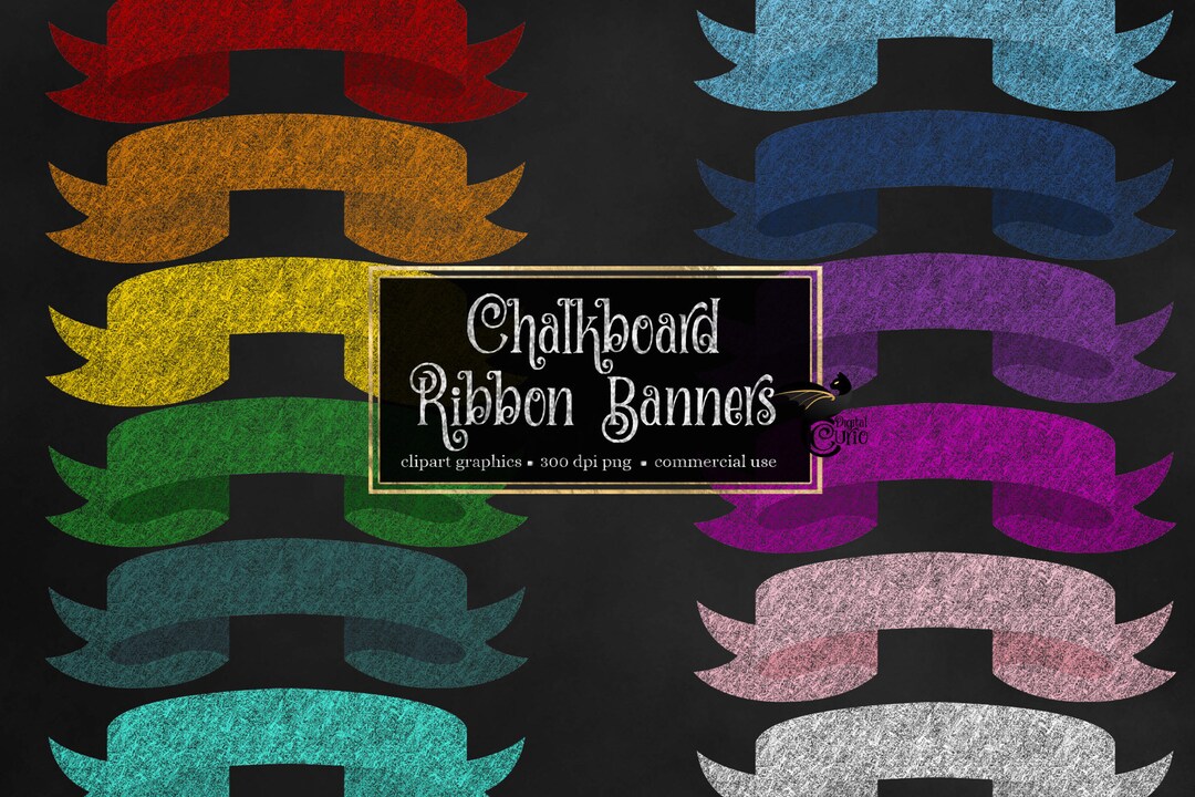 Chalkboard Ribbon Banners Clipart - Chalk Style Banner Graphics Instant ...