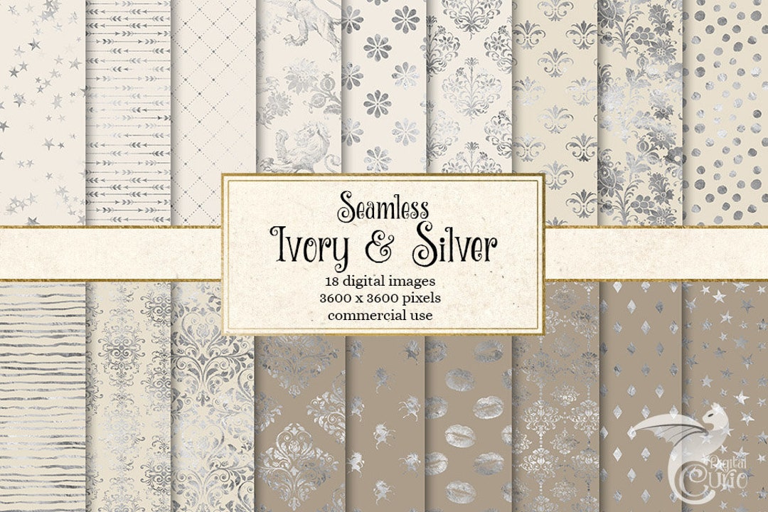 Ivory and Silver Digital Paper, Seamless Beige and Silver Foil, Taupe ...
