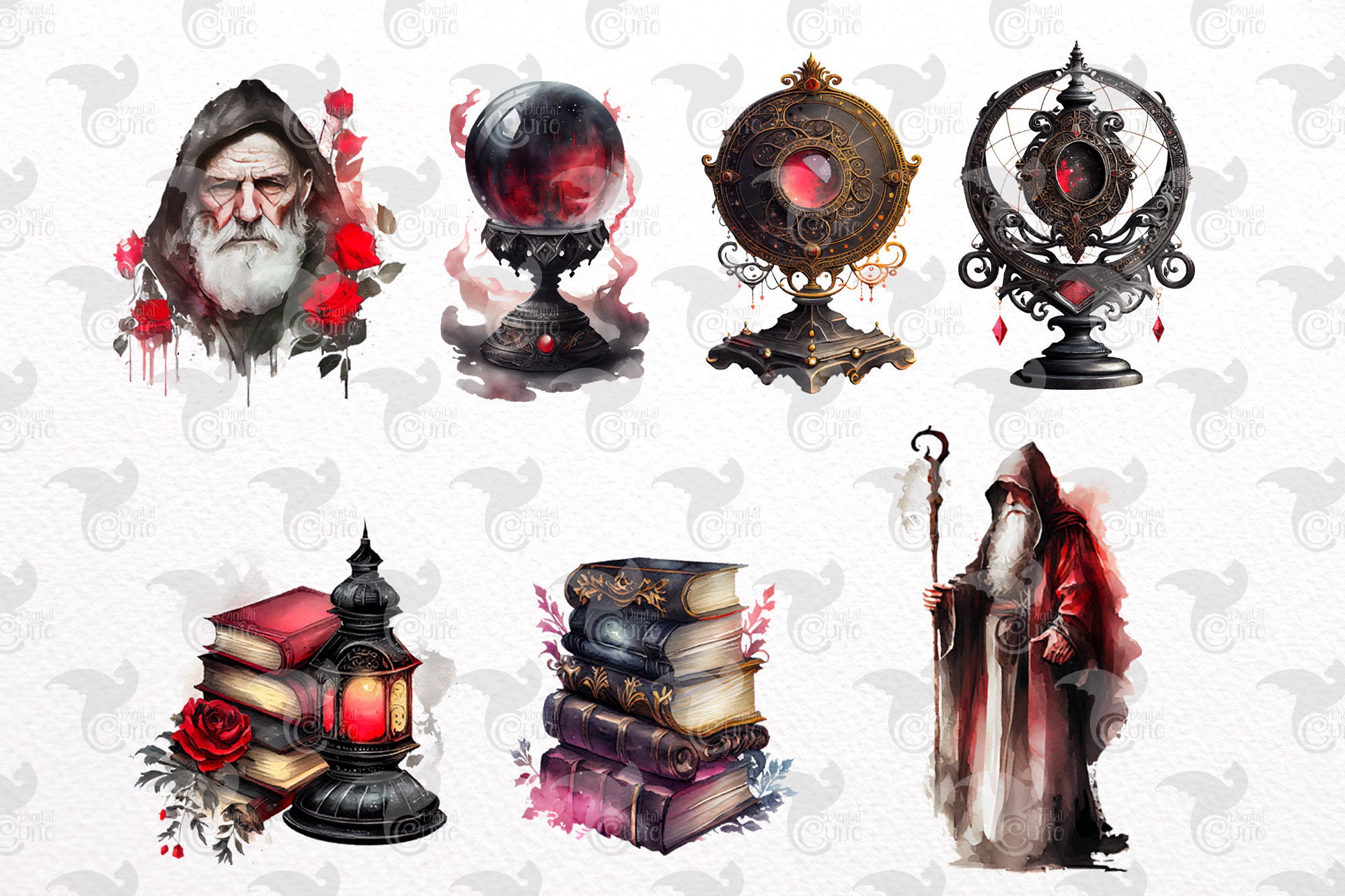 Watercolor Gothic Wizard Clipart Dark Fantasy Watercolor - Etsy UK