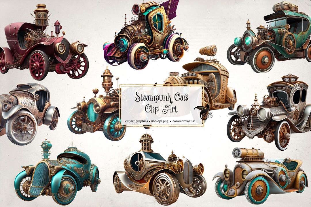 Steampunk Cars Clipart - Fantasy Clip Art Graphics and Collage Sheets ...