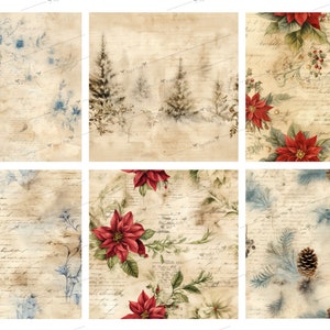 Winter Letters Digital Paper, Christmas Botanical Printable Vintage ...