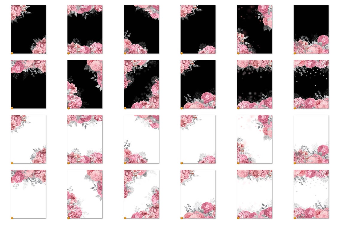 5x7 Pink and Silver Floral Overlays for Invitations Planners - Etsy