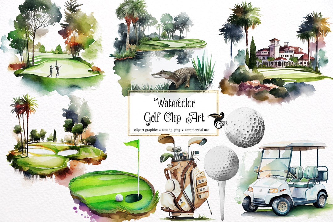 Watercolor Golf Clipart - Springtime Cute Golf Clip Art Graphics in PNG ...