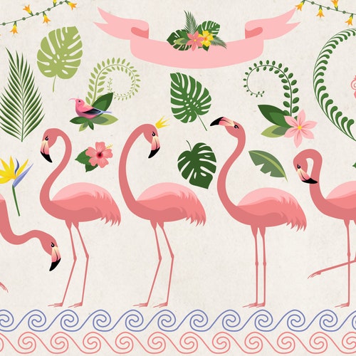 Flamingo Paradise Clipart Cute Flamingo Clip Art With - Etsy