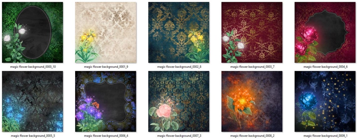 Magic Flower Digital Paper, Enchanted Rose Damask Backgrounds (digital ...