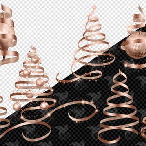 Rose Gold Ribbon Christmas Tree Clip Art - Digital Holiday Glitter Png ...