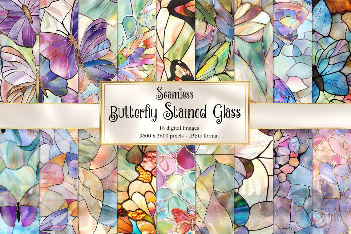 Butterfly Stained Glass Digital Paper, Seamless Textures (digital ...