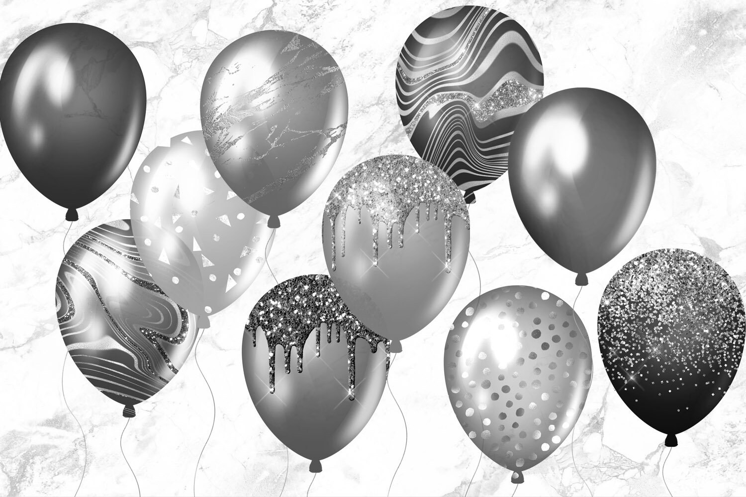 Silver Balloons Clipart Glitter Balloon Png Digital Overlays - Etsy