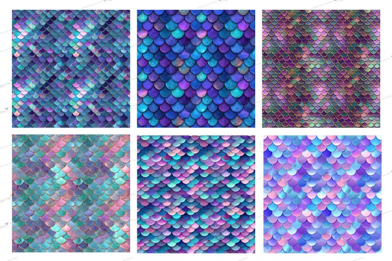 Shining Mermaid Scales Digital Paper, Seamless Scale Patterns (digital ...