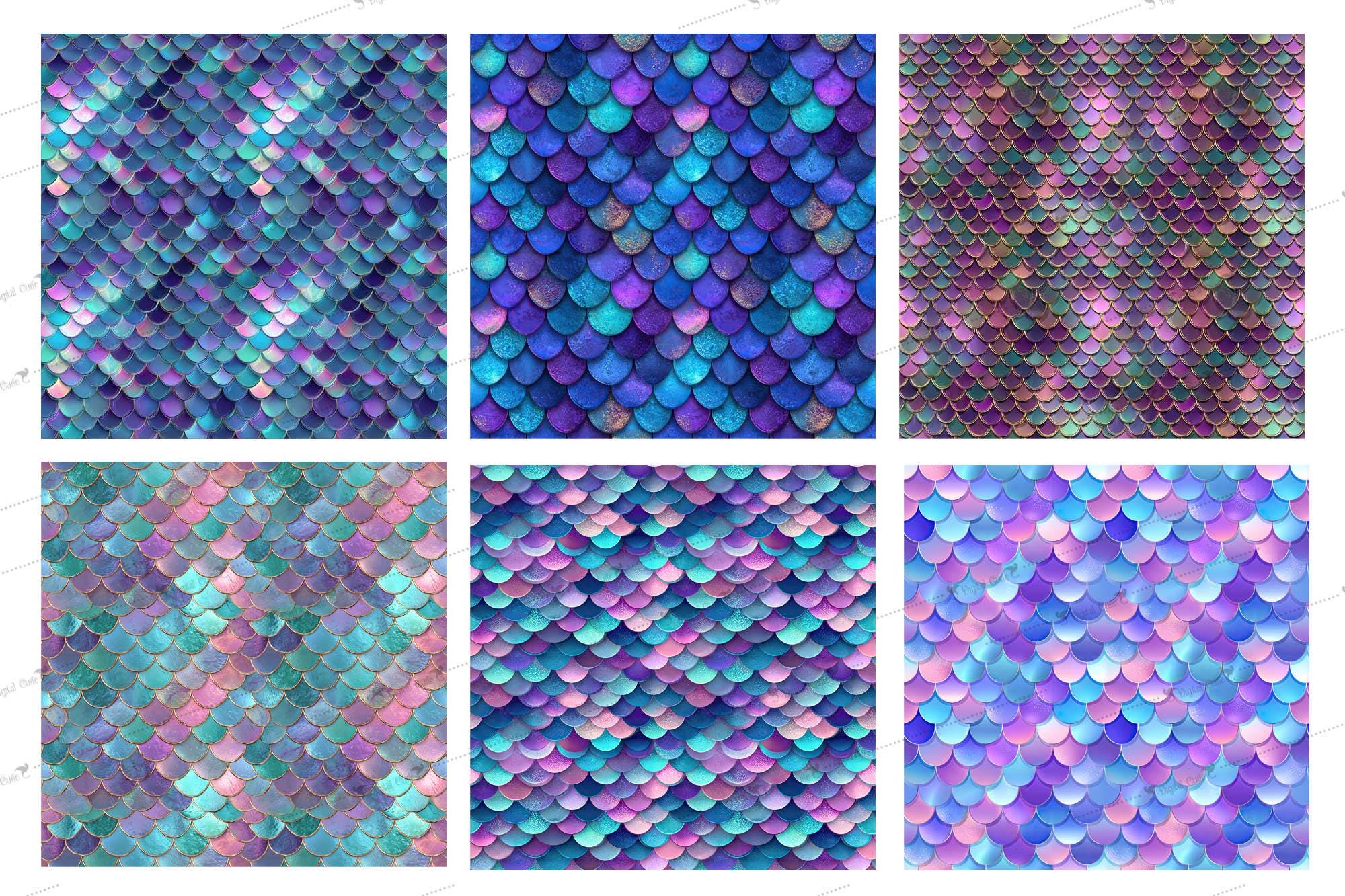 Shining Mermaid Scales Digital Paper, Seamless Scale Patterns (digital ...
