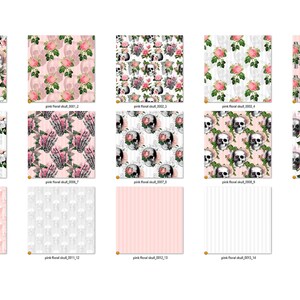 Pink Floral Skulls Digital Paper, Seamless Gothic Skull Patterns With ...
