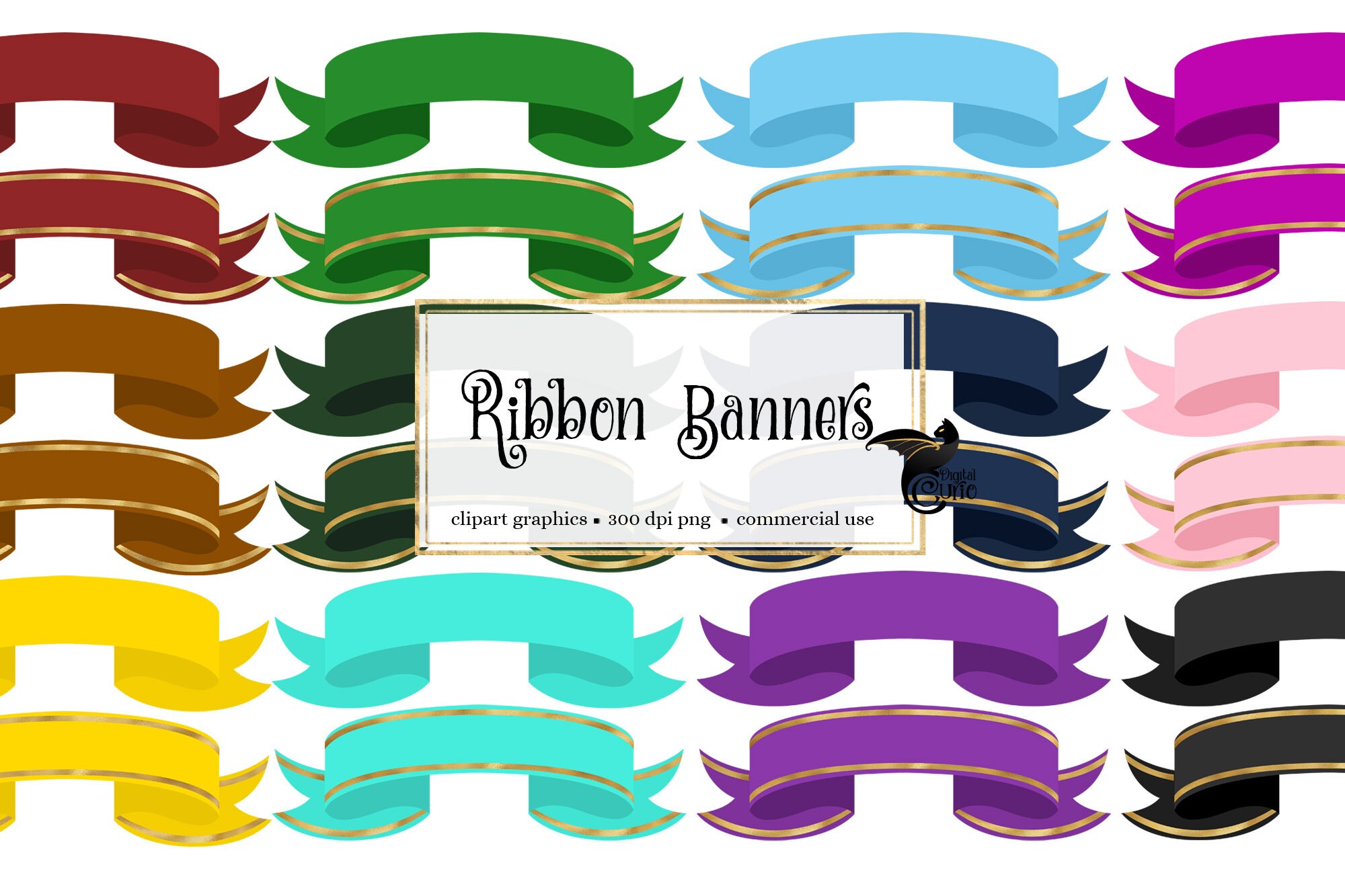 Ribbon Banner Clipart Banner Clip Art Graphics in PNG Format - Etsy