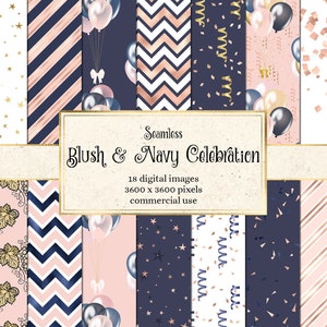 Blush and Navy Celebration Digital Paper - Seamless Pattern Backgrounds ...