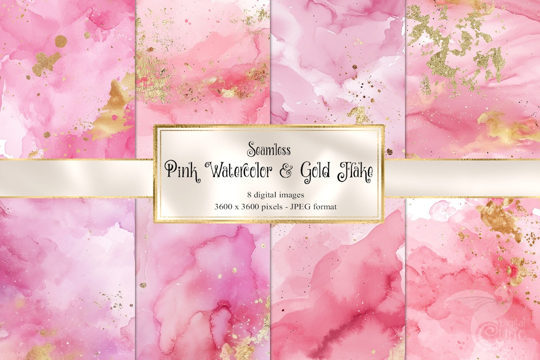 Watercolor Pink With Gold Flake Digital Paper - Seamless Pink ...
