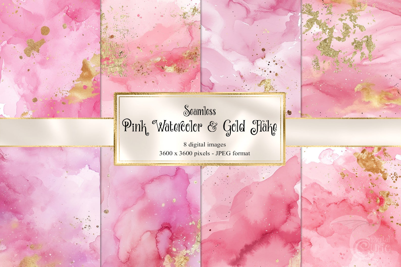 Watercolor Pink With Gold Flake Digital Paper - Seamless Pink ...