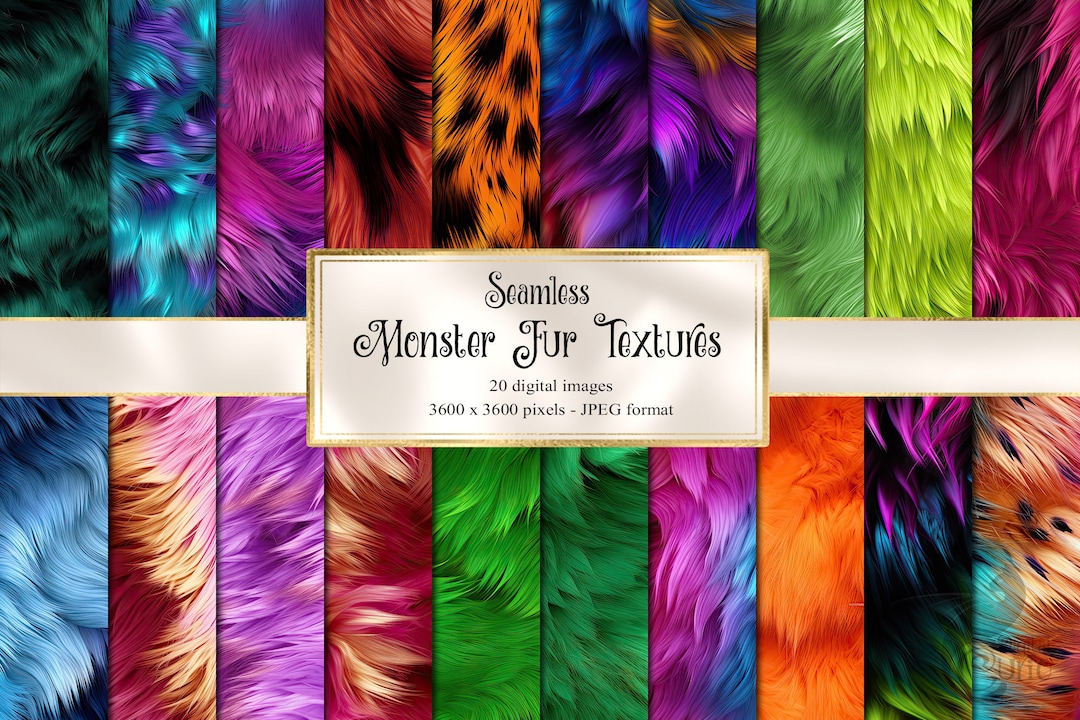 Monster Fur Digital Paper, Seamless Faux Fur Monster Pelt Textures ...