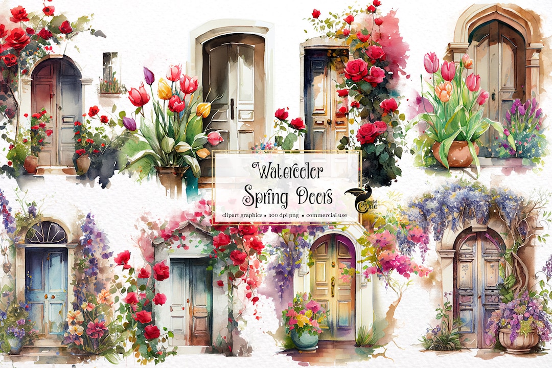 Watercolor Spring Doors Clipart - Spring Floral PNG Format Instant ...
