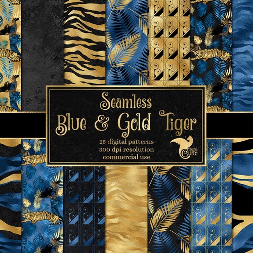 Royal Blue and Gold Leopard Digital Paper Seamless Leopard - Etsy
