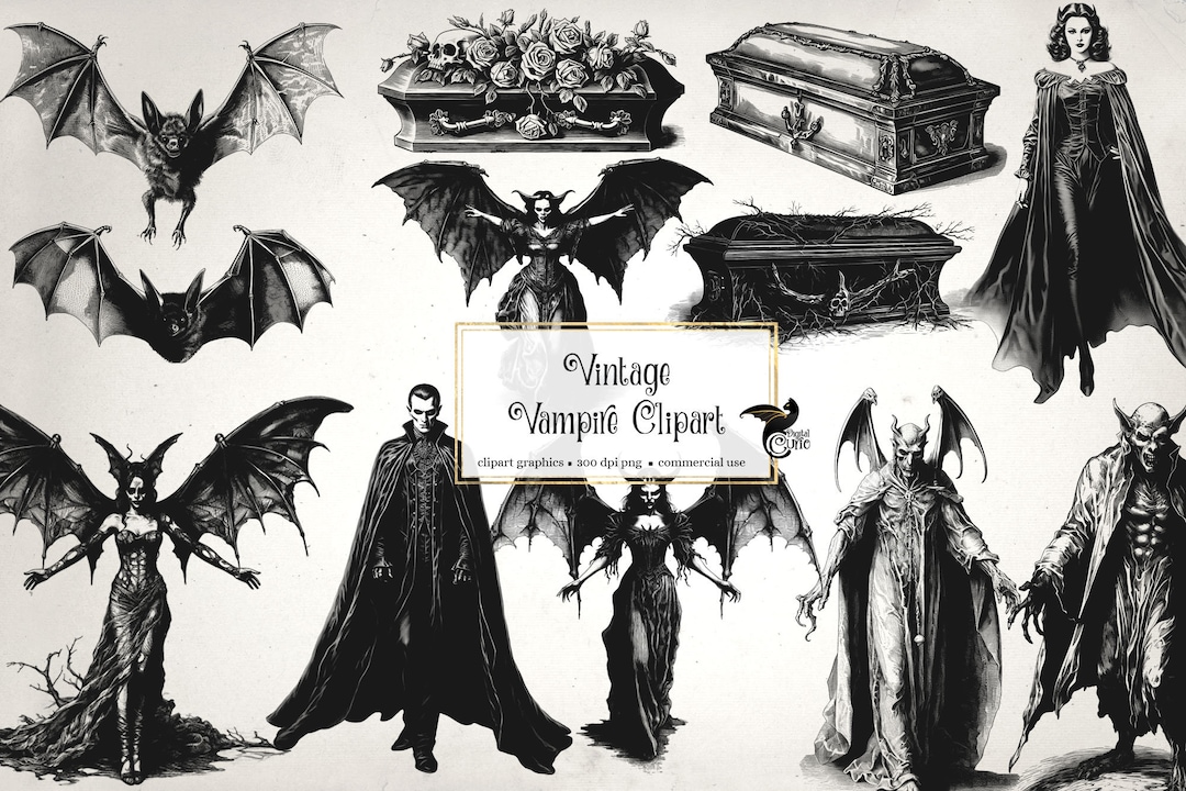 Vintage Vampire Clipart, Antique Undead Halloween Clip Art Graphics ...