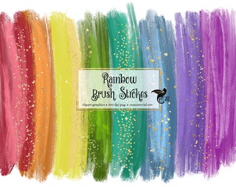 Rainbow Brush Strokes Clipart, PNG Format 300dpi, Rainbow Glitter ...
