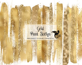 Gold Brush Strokes Clip Art, Gold Foil Brush Strokes Clipart Paint ...