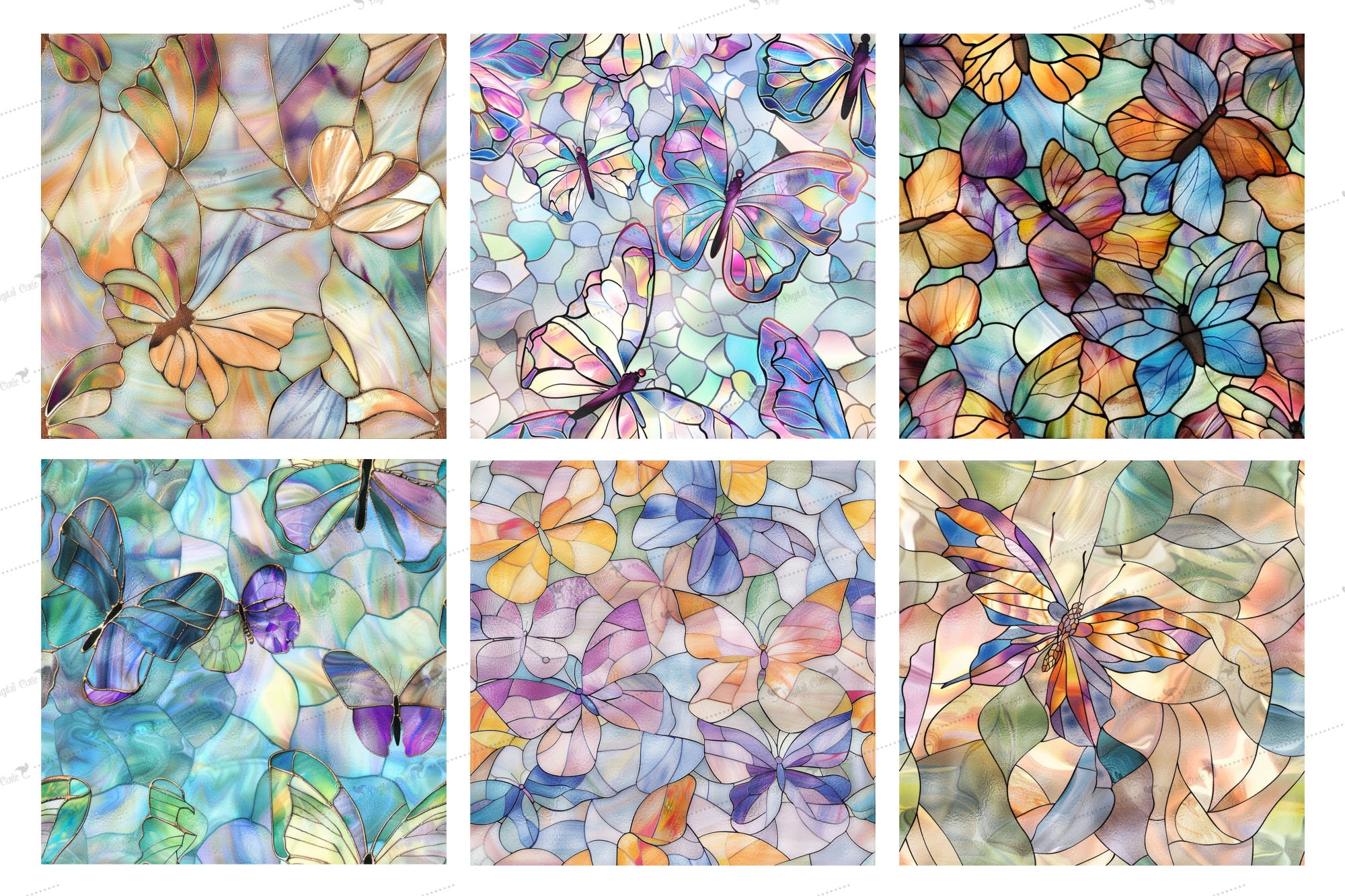 Butterfly Stained Glass Digital Paper, Seamless Textures (digital ...