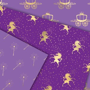 Purple and Gold Princess Digital Paper, Seamless Princess Patterns ...
