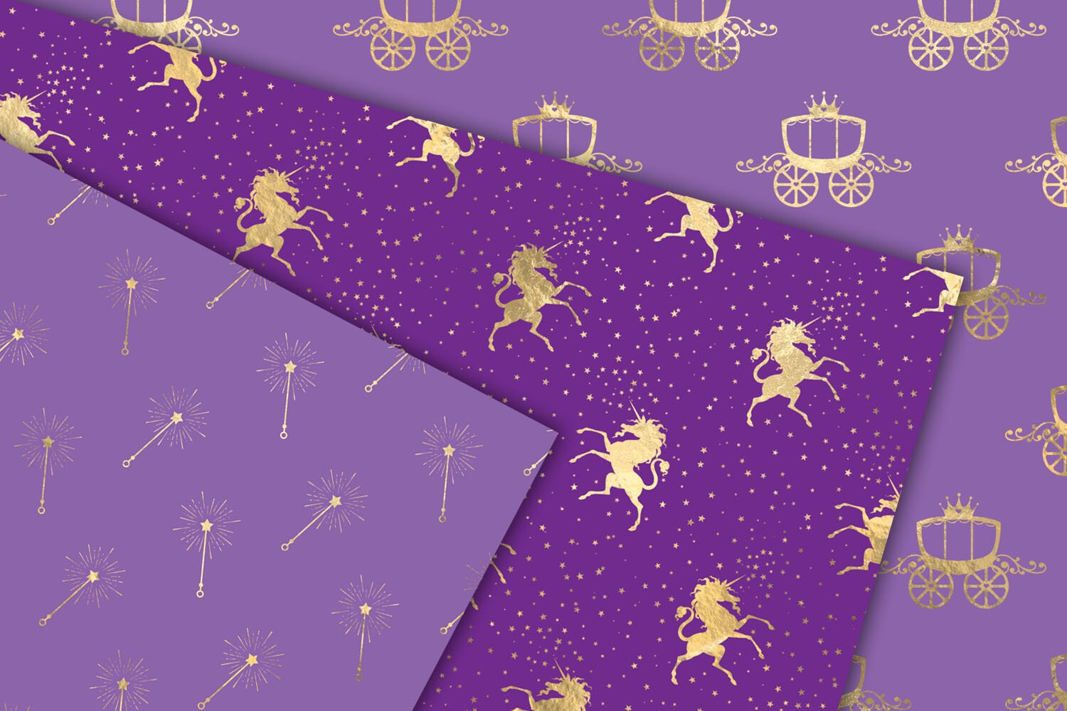 Purple and Gold Princess Digital Paper, Seamless Patterns (digital ...