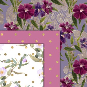 Pink and Purple Floral Digital Paper, Seamless Floral Patterns Rustic ...