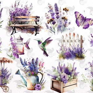 Watercolor Lavender Garden Clipart - Provence Floral Spring PNG Format ...