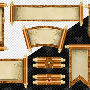 Orange Tapestry Scrolls Clipart - Gold Accents, Fantasy Designs ...