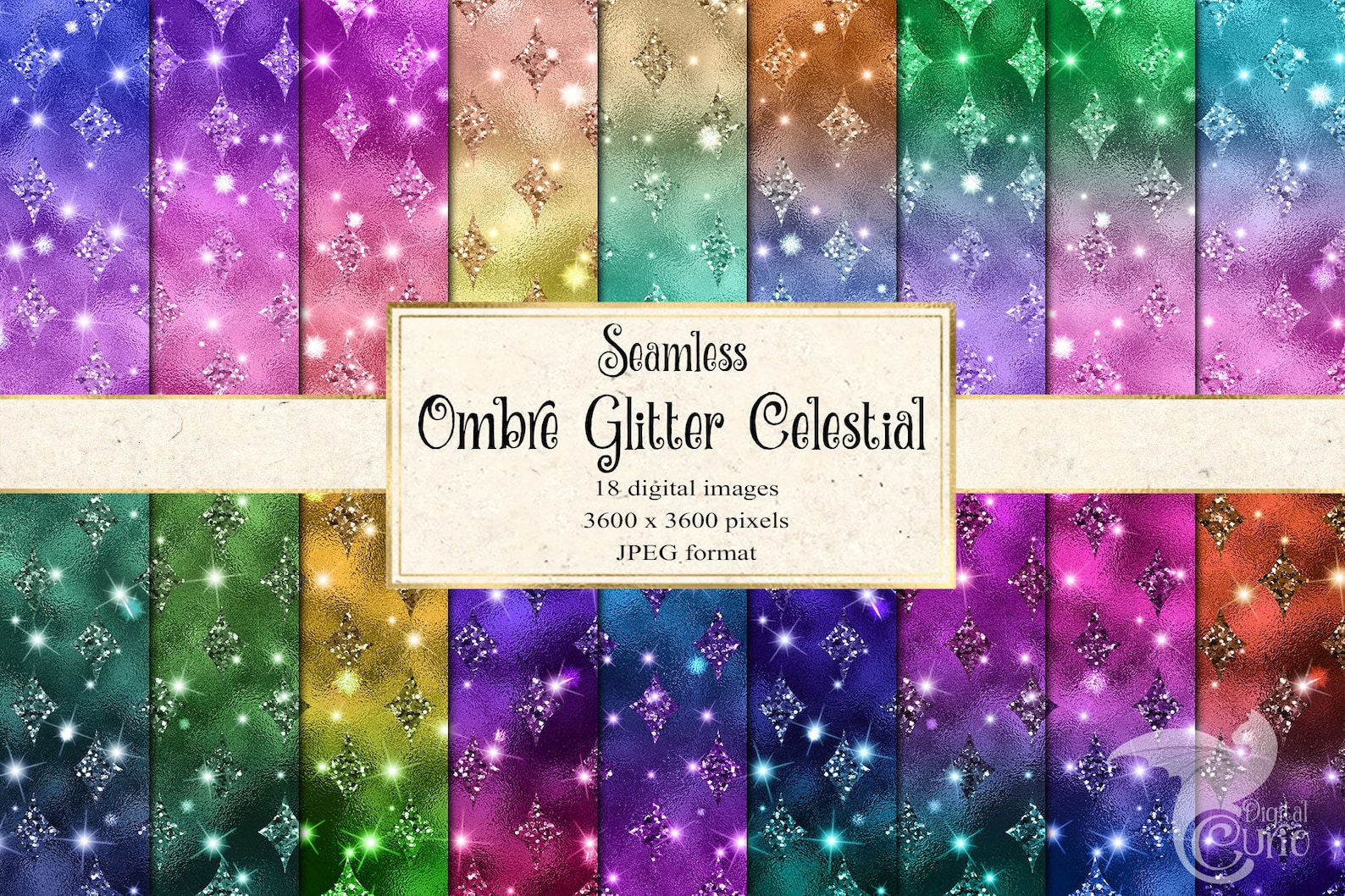 Ombre Glitter Celestial Digital Paper Seamless Glitter - Etsy
