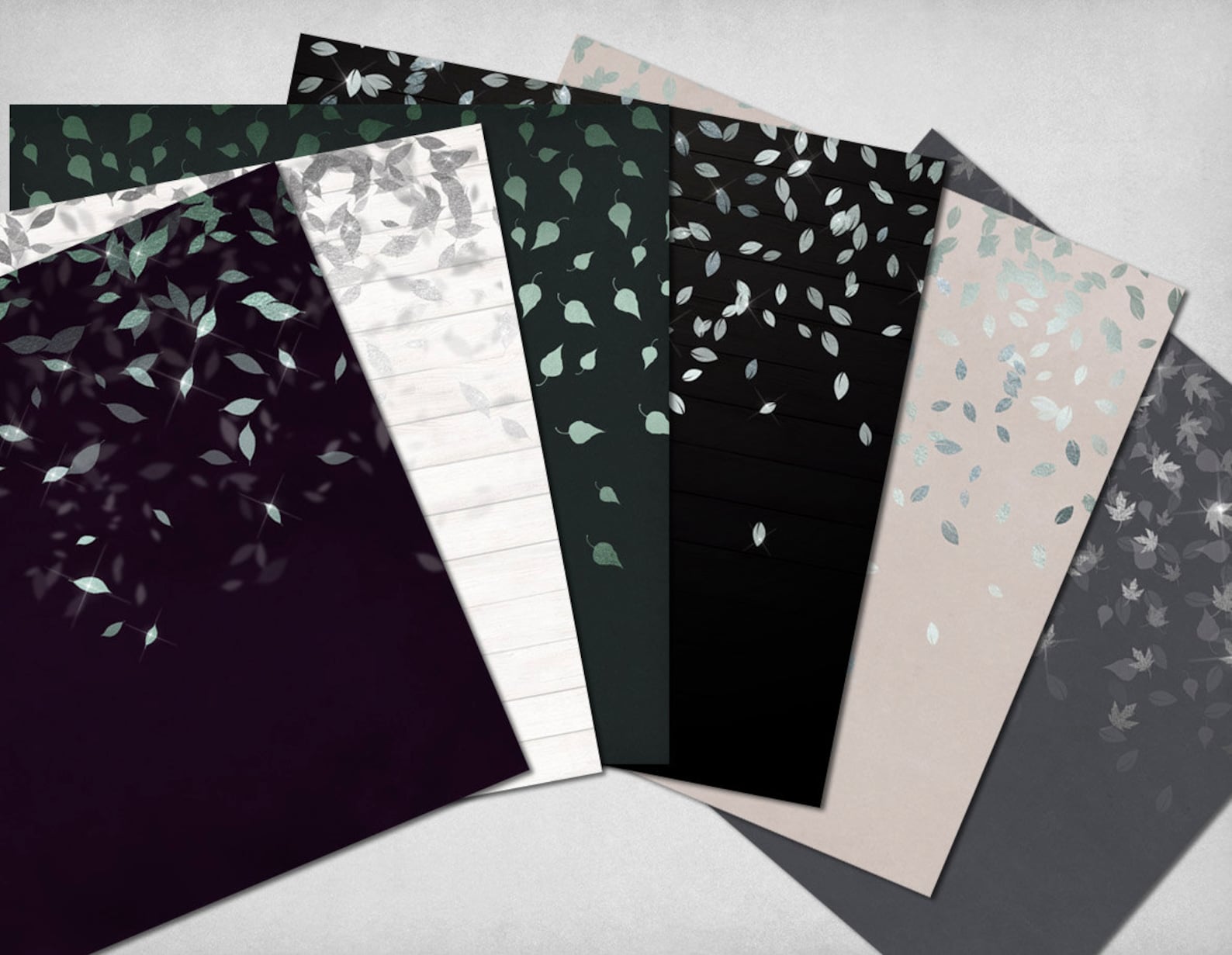 Silver Leaves Digital Paper Silver Leaf Confetti Paper | Etsy