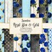 Royal Blue and Gold Floral Digital Paper, Seamless Blue Rose Printable ...
