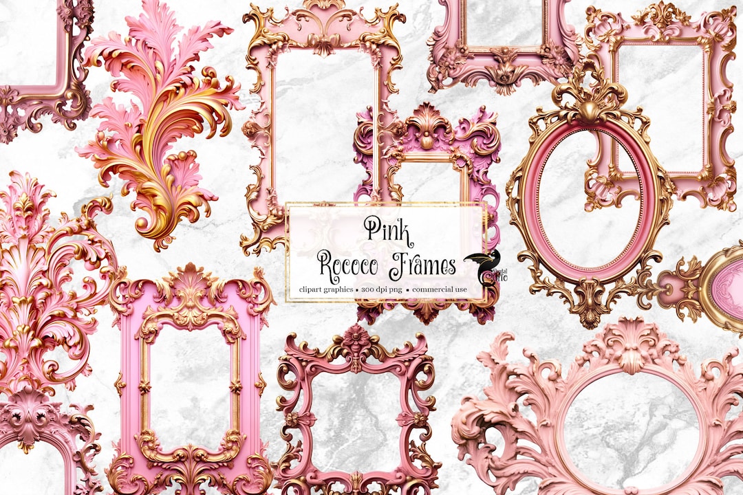 Pink Rococo Frames Clipart - Antique Baroque Vintage Clip Art Graphics ...