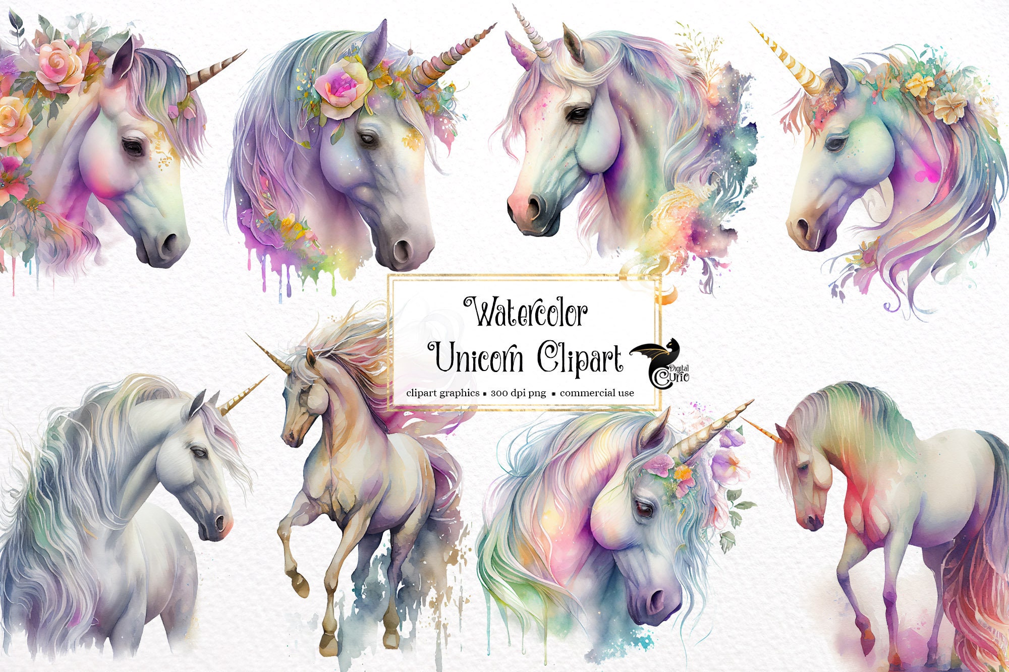 Watercolor Unicorn Clipart Fantasy Clip Art Graphics PNG Clip - Etsy ...