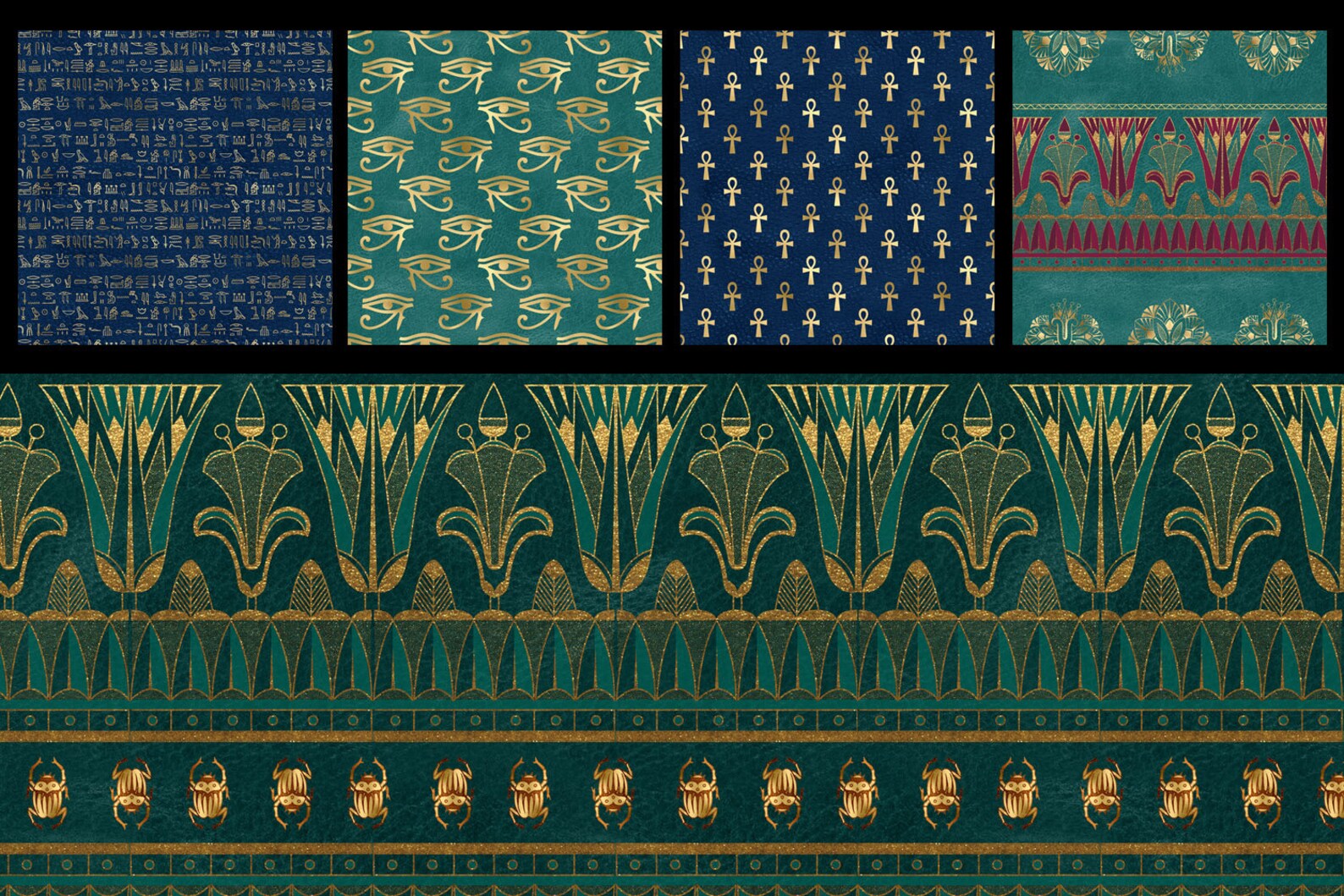 Egyptian Digital Paper – Golden Hieroglyphics, Seamless Scrapbook ...