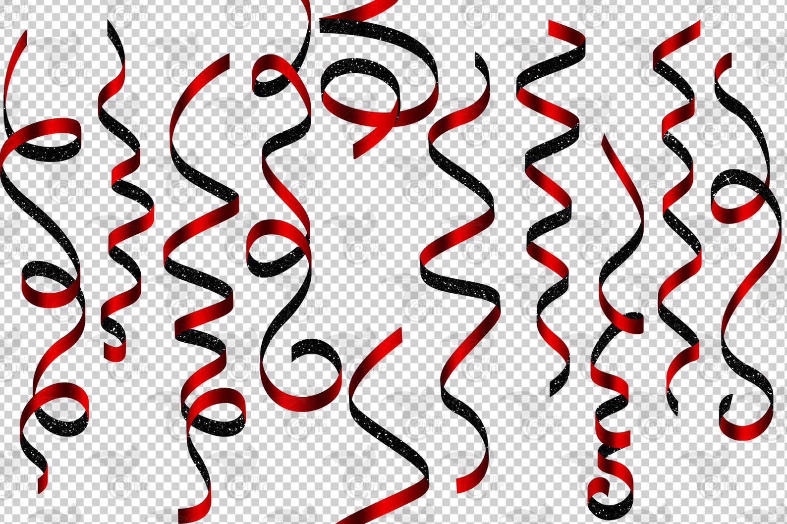 Red and Black Glitter Ribbon Clip Art Curling Ribbons in Png - Etsy