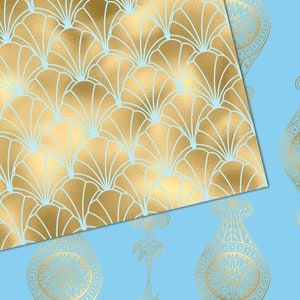 Blue and Gold Art Deco Digital Paper, Seamless Deco Patterns With Gold ...